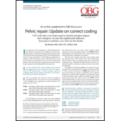 Pelvic repair: Update on correct coding | MDedge ObGyn